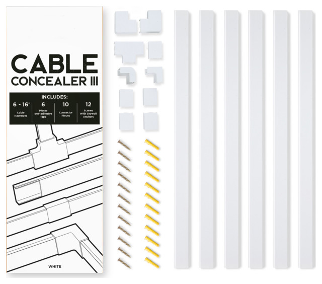Cable Concealer III On-Wall Cord Cover Raceway Kit Cable Management ...