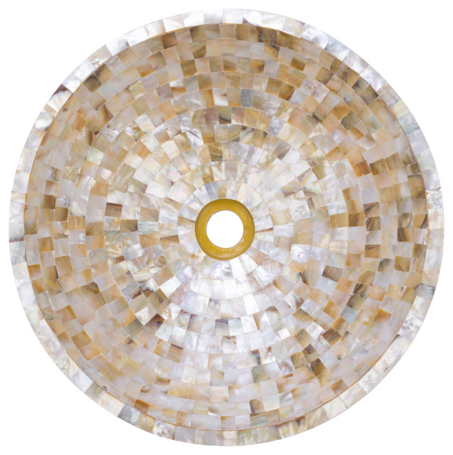 Mother of Pearl Seashell Vessel Sink Gold Rectangular Cube Inlay ...