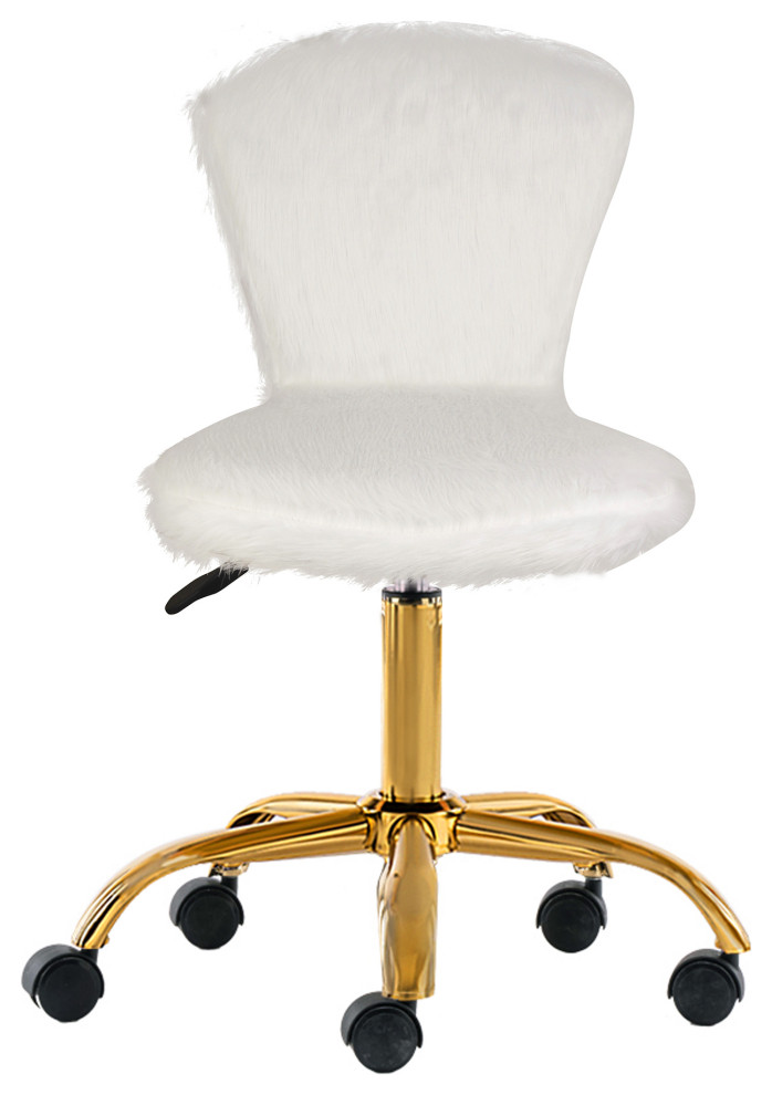 Faux Fur Upholstered White Makeup Vanity Chairs With Golden Chrome Base ...
