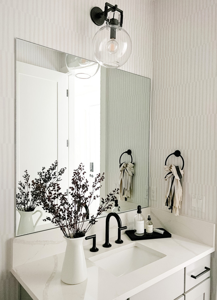 Neutral and minimalistic powder room interior design - Farmhouse ...