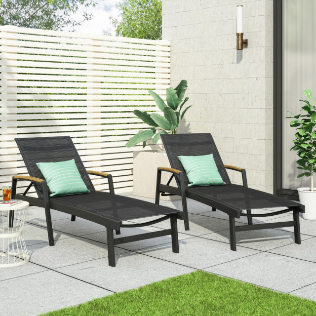 GDF Studio Outdoor Mesh and Aluminum Chaise Lounge, Set of 2 ...