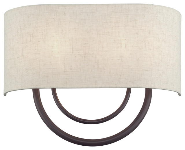 Stratton 2 Light English Bronze ADA Sconce with Oatmeal Shade with ...