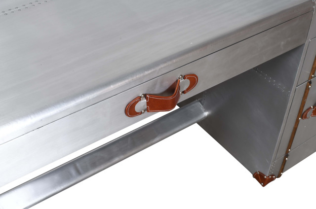 Pilot Executive Desk With Silver Aluminum Cladding and Leather Accents ...