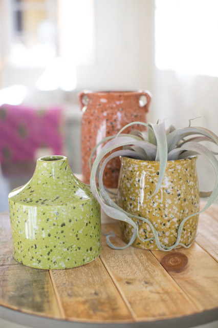 Kalalou Cdv2008 Set Of Three Ceramic Splatter Ware Vases #1 ...