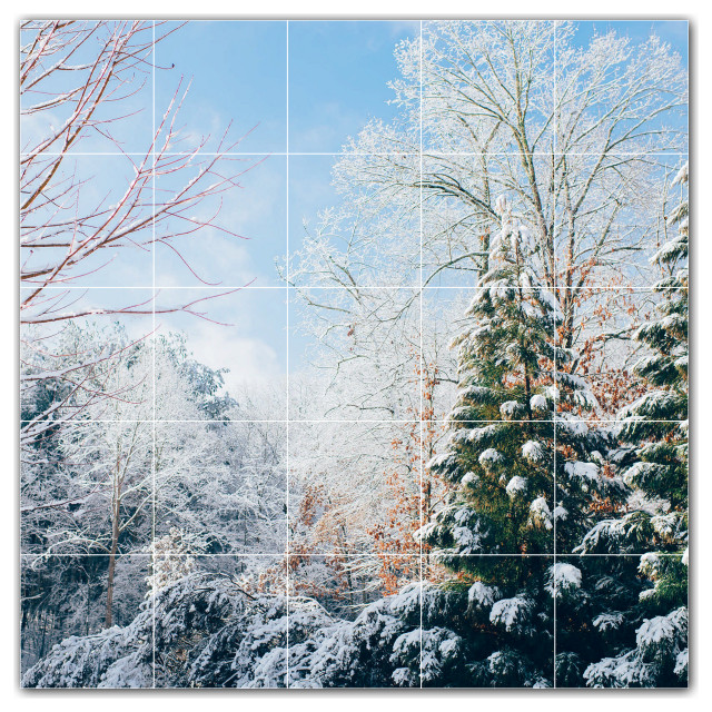 Winter Ceramic Tile Wall Mural HZ501219, 60" Wide x 60" High - Rustic ...