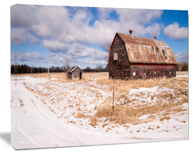 Farm Field Barn Ranch, Landscape Canvas Art Print, 20"x12" - Farmhouse ...
