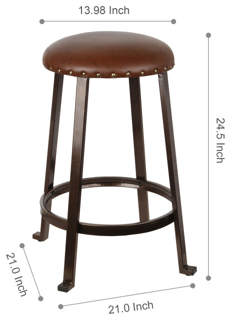 Round Backless Metal Bar Stool, Vegan Leather Seat, Set of 4 - Industrial - Bar Stools And ...