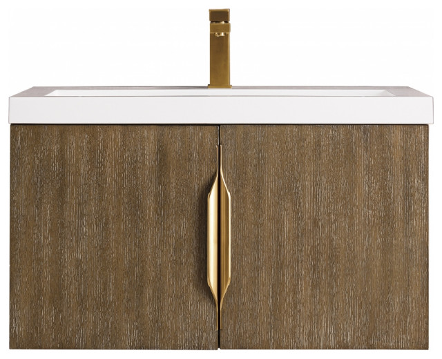 32 Inch Modern Oak Floating Single Sink Bathroom Vanity, James Martin ...
