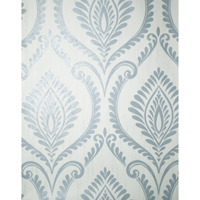 Estelle Light Blue Damask Wallpaper, Swatch - Traditional - Wallpaper ...