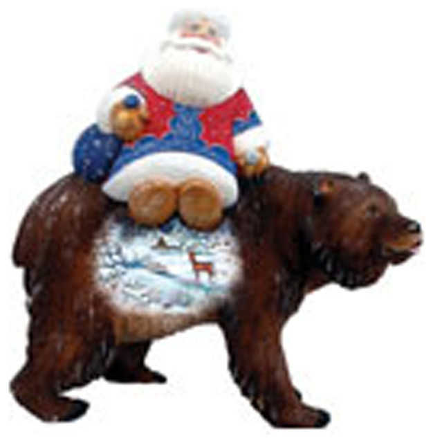 Getting Around Grizzly Santa, Woodcarved Figurine - Holiday Accents And ...