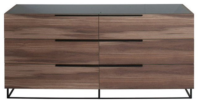 Modrest Matteo 6-Drawer Modern Wood Veneer & Metal Dresser in Matte ...
