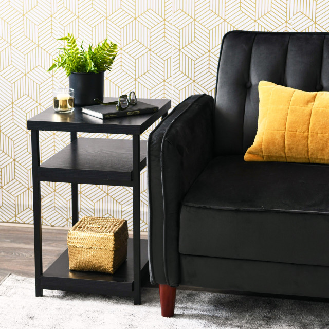 Jamestown Rectangular Side End Table, Storage Shelves Black Oak, Black ...