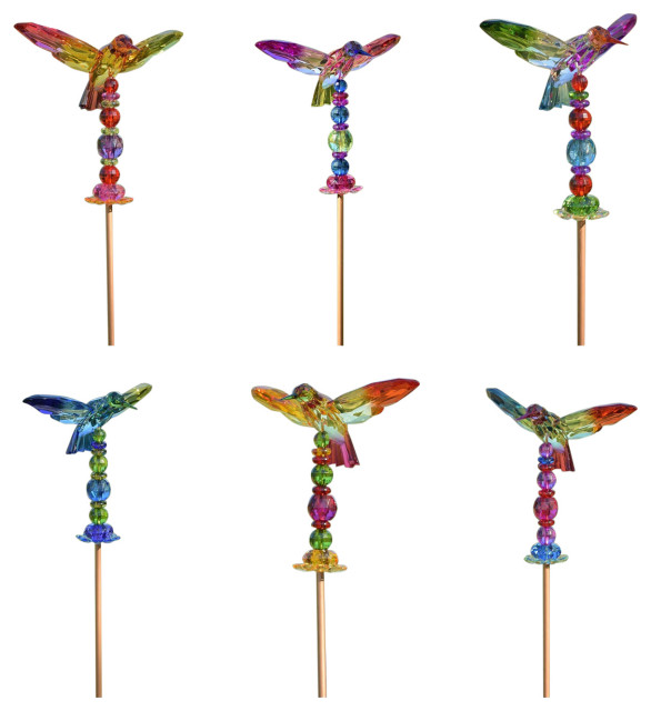 Set of 6 Acrylic Hummingbird Pot Stakes - Contemporary - Garden Statues ...