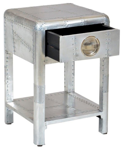 Aviator Aluminum Side Table With 1 Drawer - Industrial - Side Tables ...