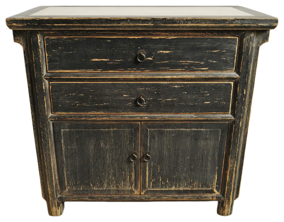 Marble Top Black Rustic Nightstand - Farmhouse - Nightstands And ...