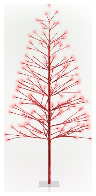 60"H Indoor/Outdoor Artificial Christmas Tree with Red LED Lights ...