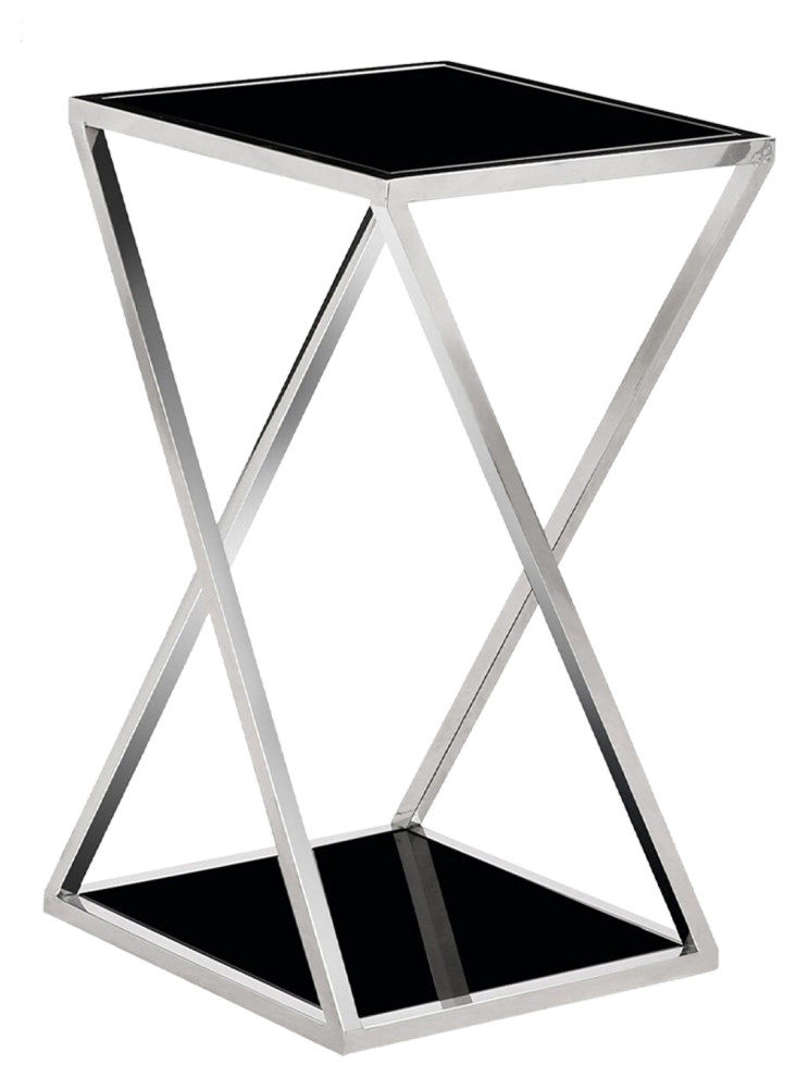 X Shaped Metal Frame Accent Table with Glass Top and Base,Black and ...