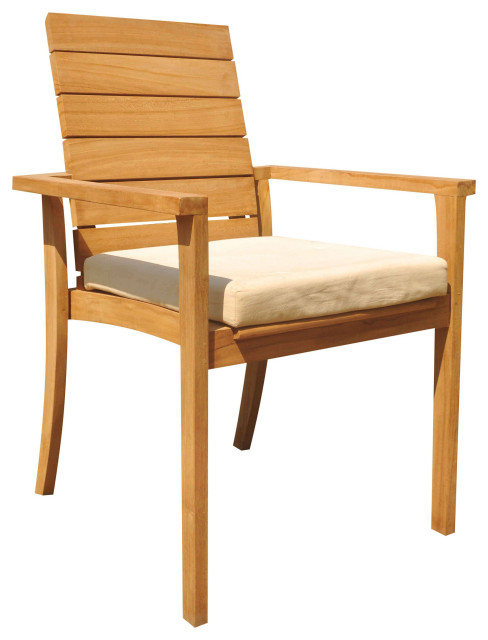 9-Piece Outdoor Teak Dining Set: 72" Round Table, 8 Alps Stacking Arm ...