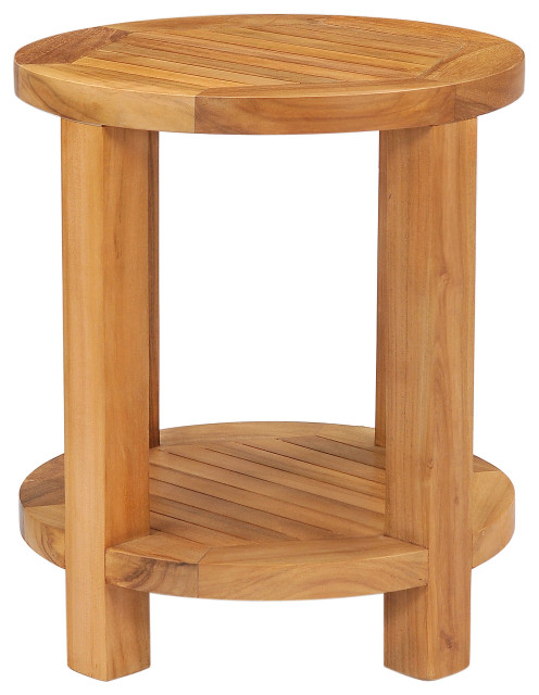 Teak Wood Tundra Round Patio Side Table - Transitional - Outdoor Side ...
