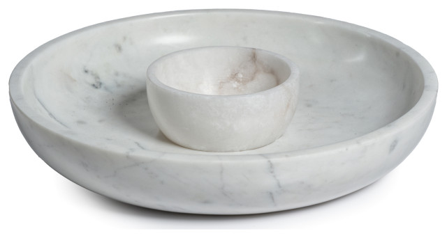 Ross White Marble Chip & Dip Bowl - Transitional - Chip And Dip Sets ...