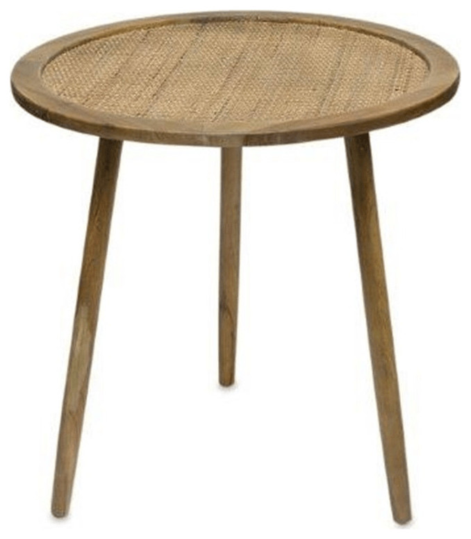 Set of Three 23" Brown Rattan Round End Tables - Midcentury - Side ...