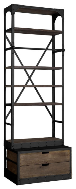 Black Metal Shelving Unit With Dark Brown Storage - Industrial ...