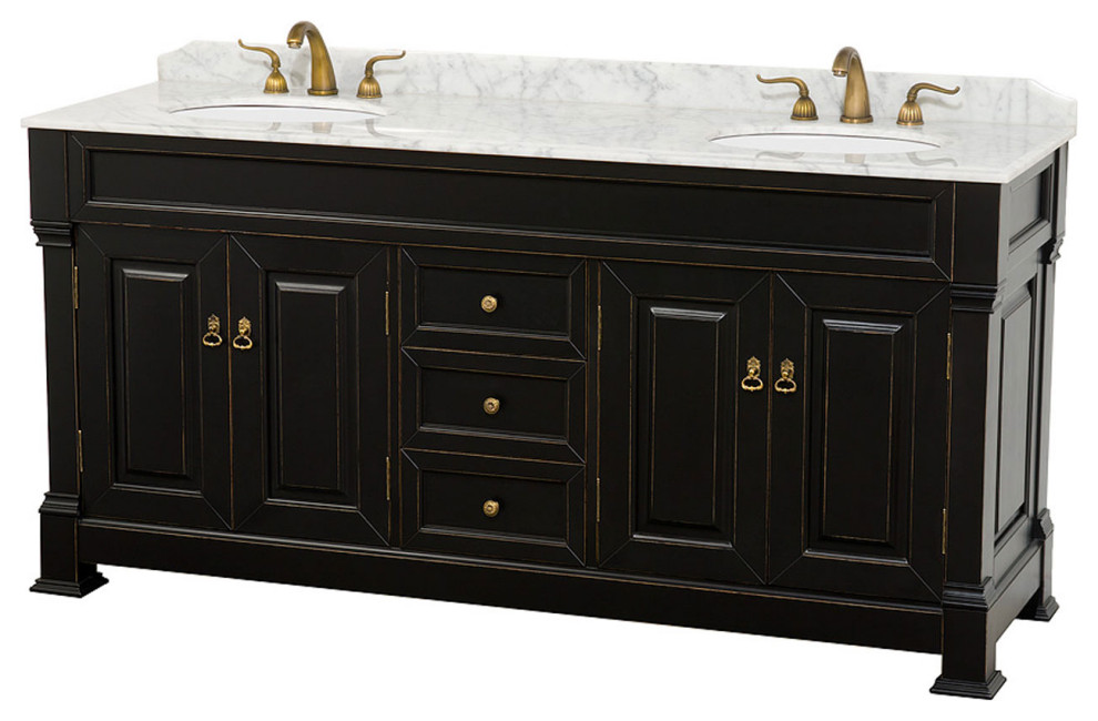 72 Inch Double Bathroom Vanity in Black - Traditional - Bathroom ...