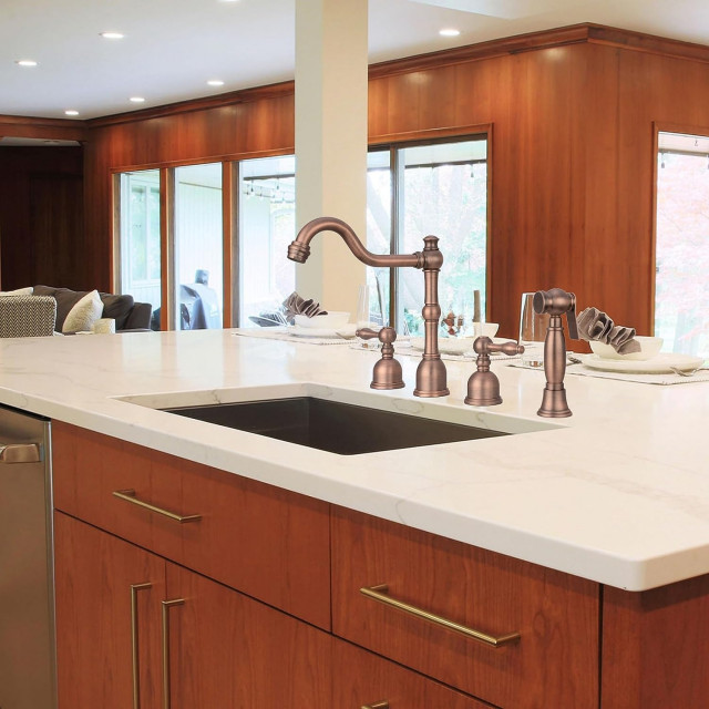 Classic Kitchen Faucet, Widespread Design With Side Sprayer ...