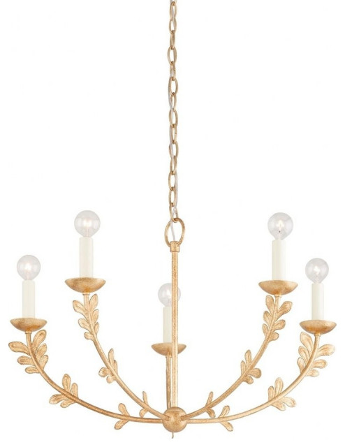 Whimsical Style 5-Light Chandelier in Gold Finish Flower Stems and ...