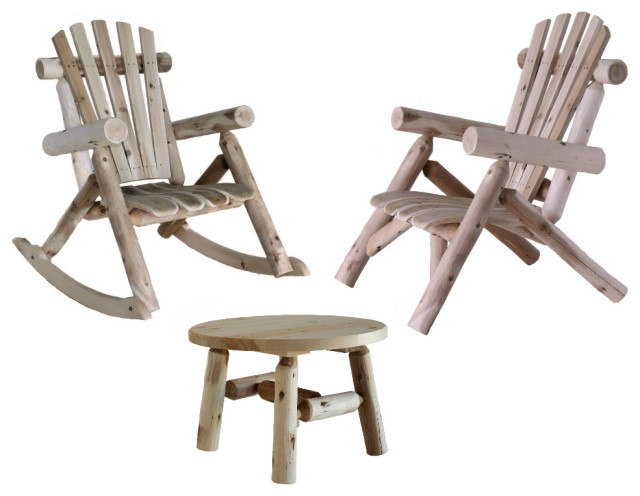 Cedar Log Rocking Chair With Lounge Chair and Round Coffee Table ...