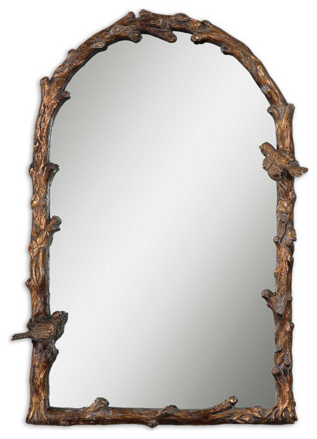 Contemporary Gold Bird and Branch Wall Mirror - Rustic - Wall Mirrors ...
