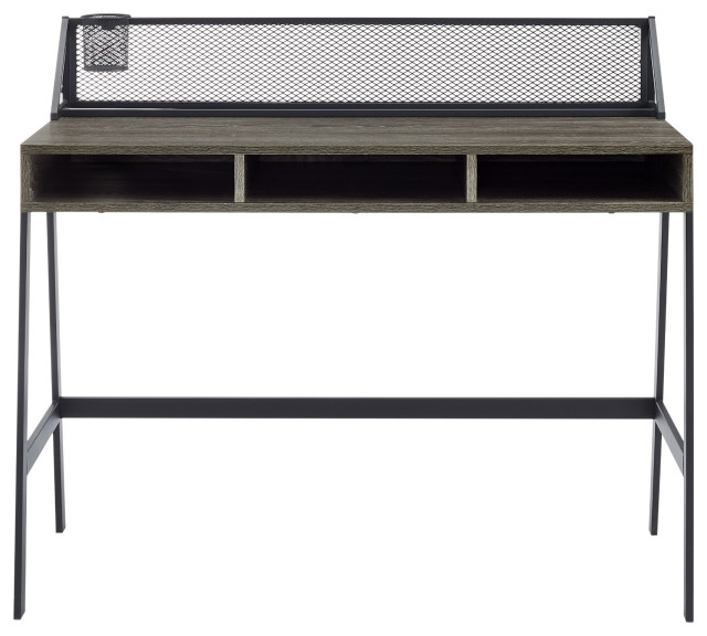 Urban Industrial Metal Mesh Back Writing Desk With Cubby Storage ...