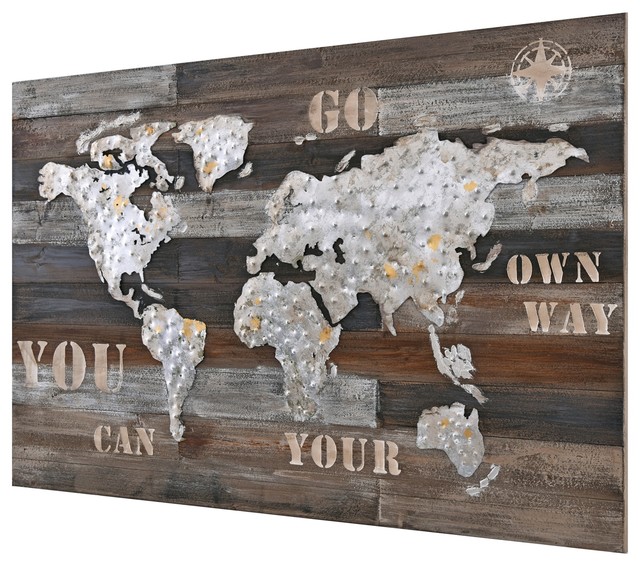 Wanderlust Rustic World Map - Farmhouse - Mixed Media Art - by ...