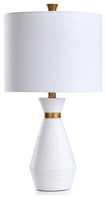 Gemma - Washboard Round Column Resin Table Lamp - Gloss White, Gold ...