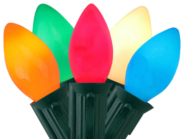 Set of 25 Opaque Multi-Color C7 Patio Christmas Lights, Green Wire ...