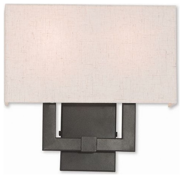 2 Light Modern Steel ADA Wall Sconce Rectangular Oatmeal Fabric Shade ...