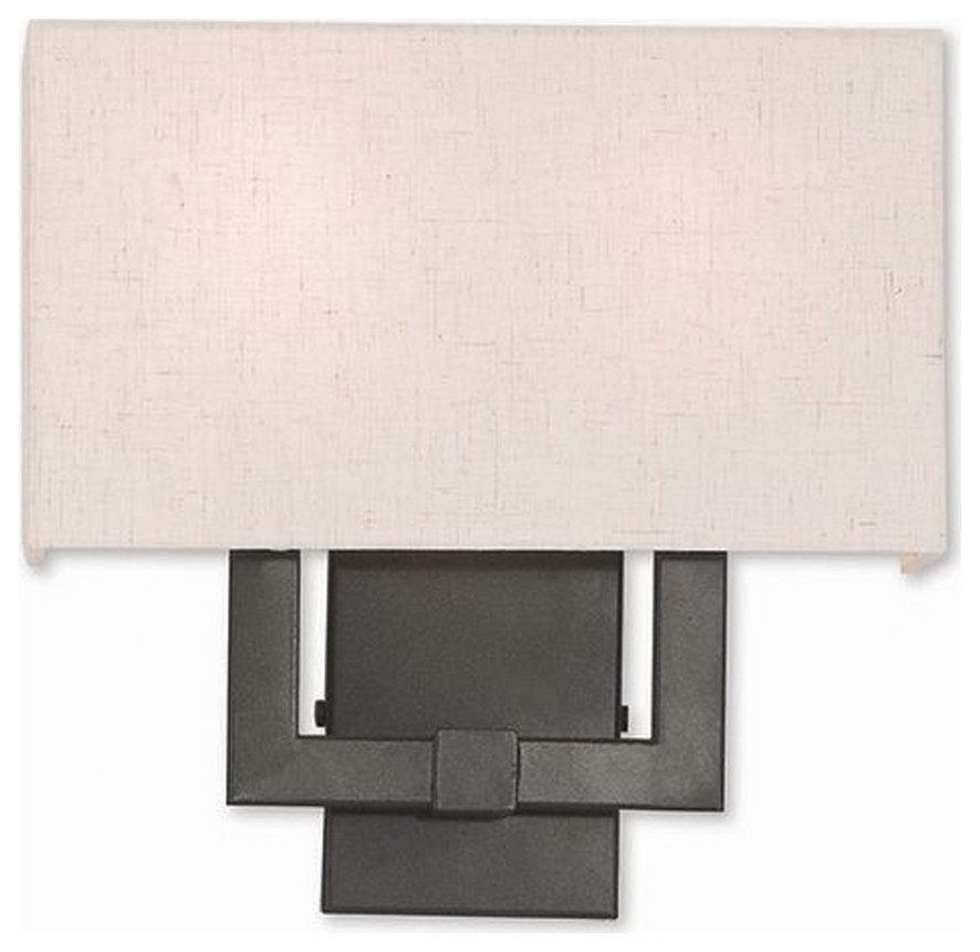 2 Light Modern Steel ADA Wall Sconce Rectangular Oatmeal Fabric Shade ...