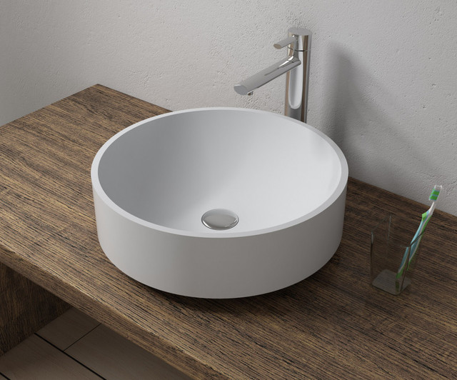 Polystone Round Vessel Bathroom Sink, Matte White, No Faucet ...