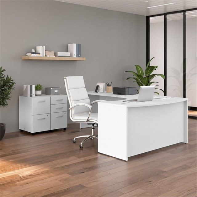 Studio C 60W Left Hand L-Bow Desk with Drawers in White - Engineered ...