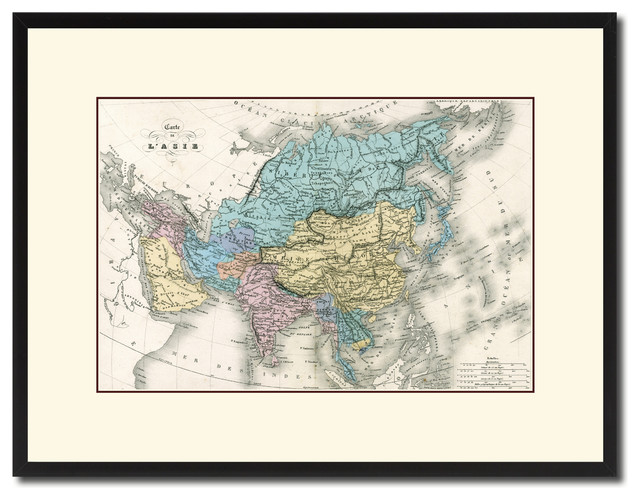 Asia Map Print On Canvas With Black Frame, 16" X 21" - Traditional ...