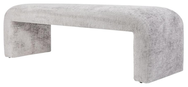 Sophia Modern Luxury Curved Upholstered Jacquard Bench, Grey ...