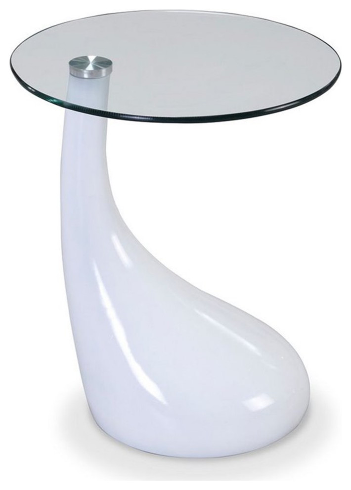 Lava Plastic 20" Glass Top Accent Table in White - Contemporary - Side ...