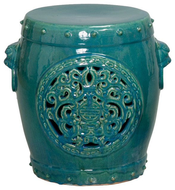 Dragon Medallion Lake Teal Ceramic Outdoor Garden Stool - Asian ...
