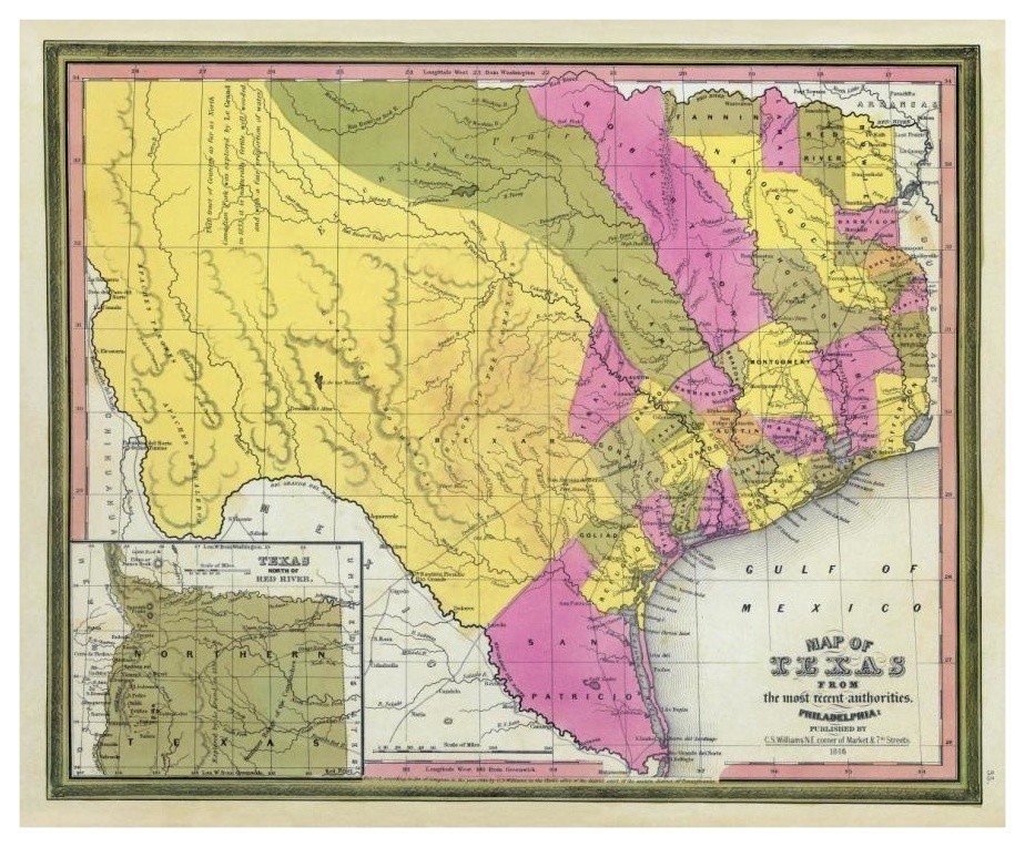 "Map of Texas, 1846" Digital Paper Print by Samuel Augustus Mitchell ...
