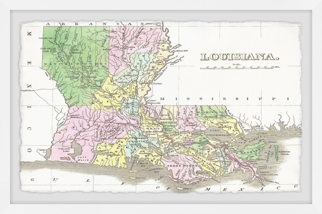 "Louisiana Colored Map" Framed Painting Print, 36x24 - Contemporary ...