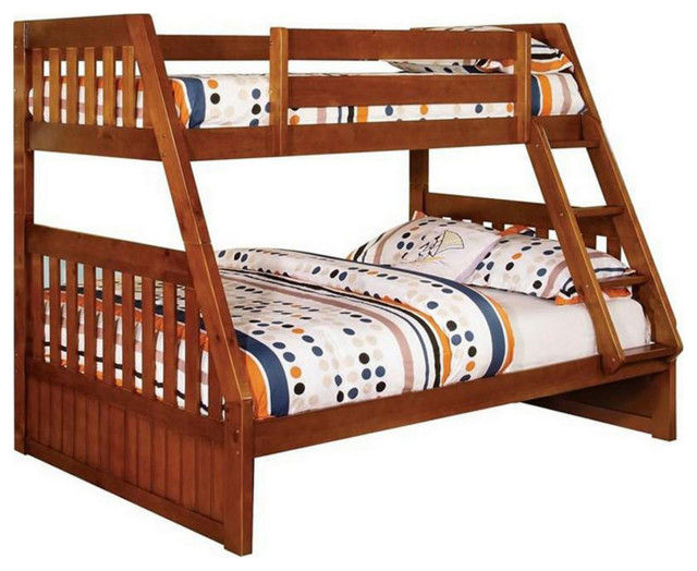 Mission Style Twin over Full Size Bed with Attached Ladder, Oak Brown ...