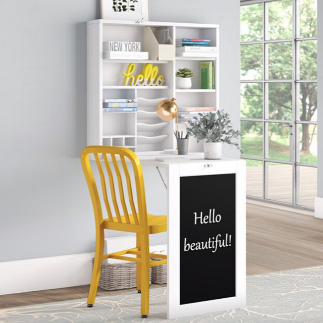 Fold-Out Wall Mount Desk with Storage Cabinet and Shelves, White ...
