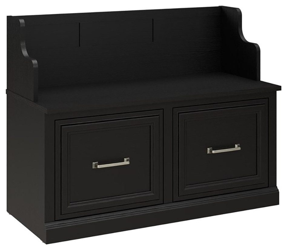 Bowery Hill 40" Engineered Wood Entryway Bench with Doors in Black ...