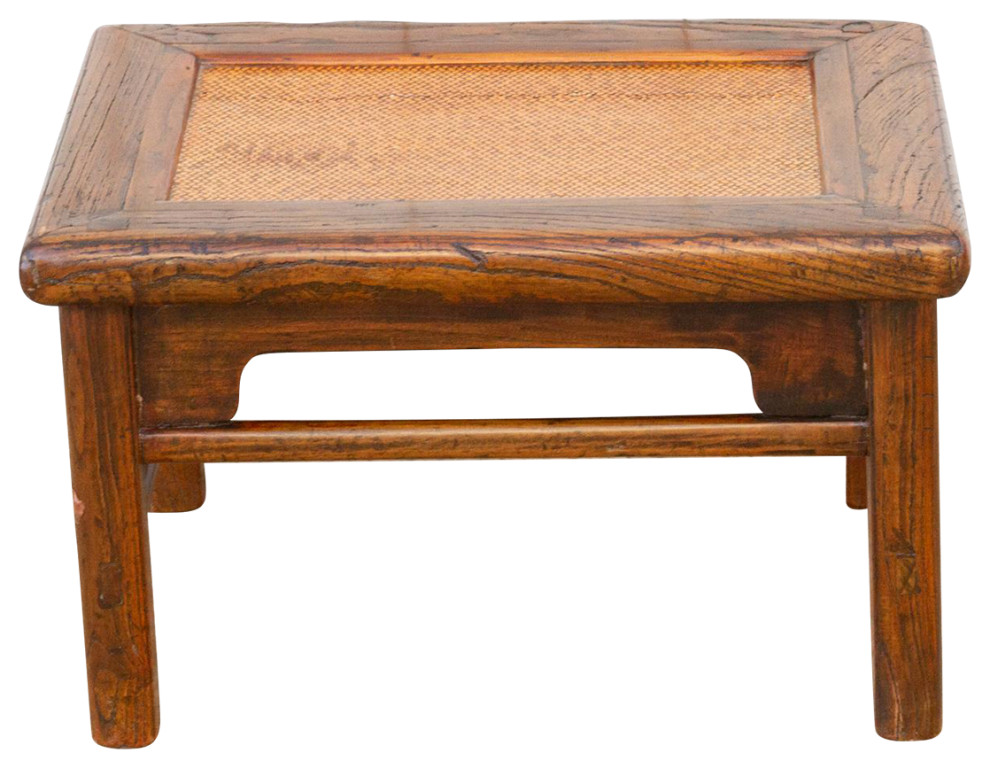 Small Antique Provincial Wood Rattan Tea Table - Asian - Coffee Tables ...
