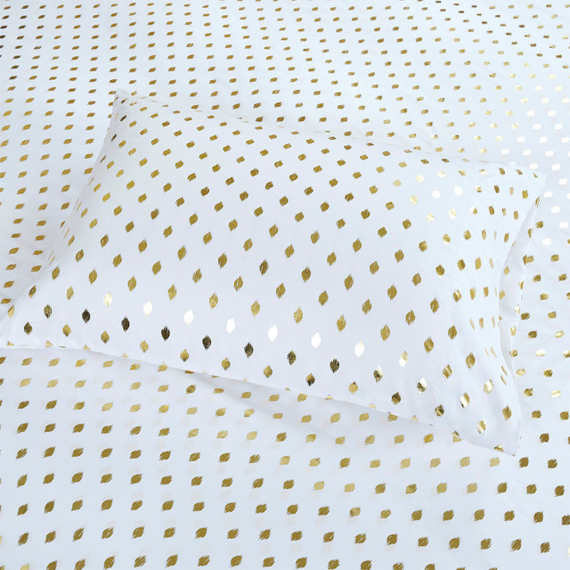 Intelligent Design Metallic Dot Printed Sheet Set, White/Gold, Twin XL ...